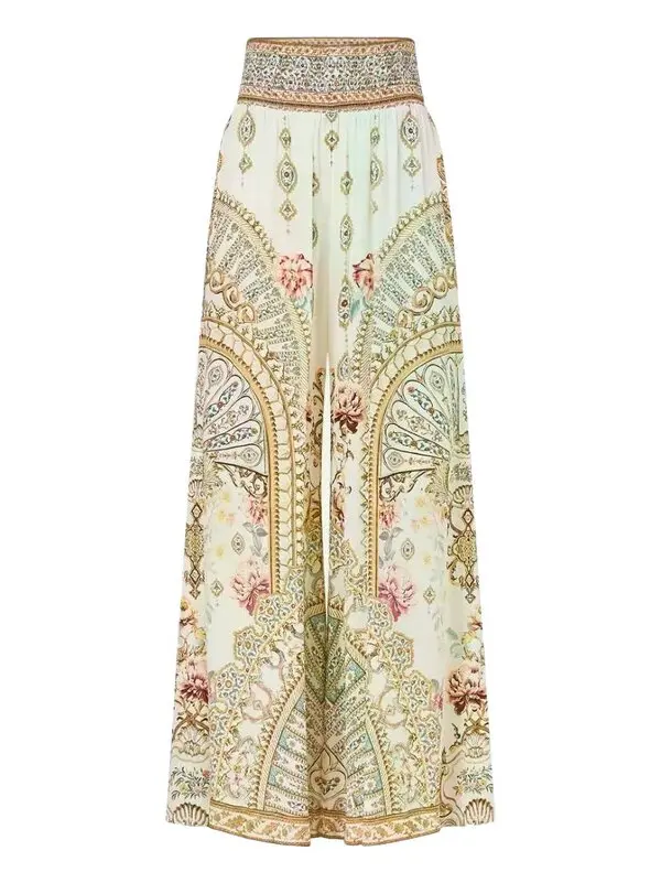 Camilla Shirred Floral-print Palazzo Pants - Neutrals