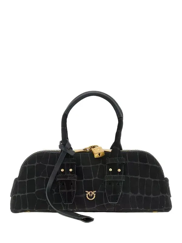 Pinko Coconut-print Handbag With Metal Logo - Black