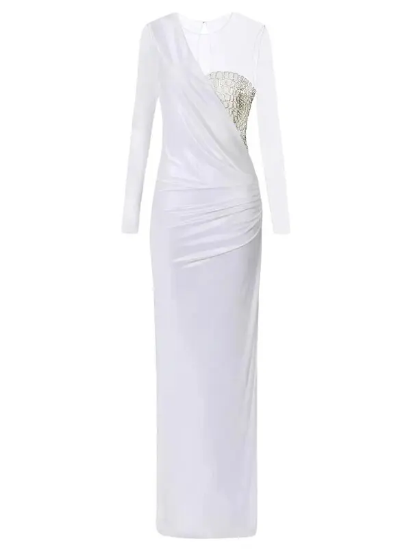 Elisabetta Franchi Tulle-panel Crocodile-effect Maxi Dress - White