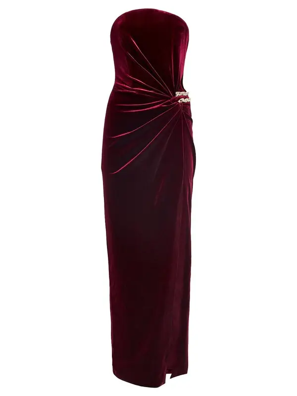 SELF-PORTRAIT Velvet Strapless Maxi Dress - Burgundy