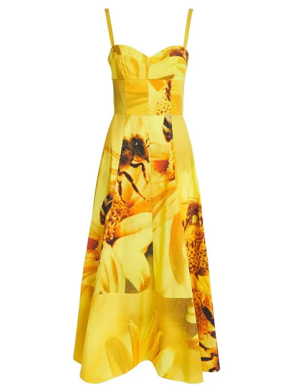 Tory Burch Printed Stretch-cotton Bee Midi Dress - Yellow