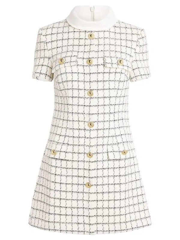 SELF-PORTRAIT Bouclé Check Mini Dress - Ivory