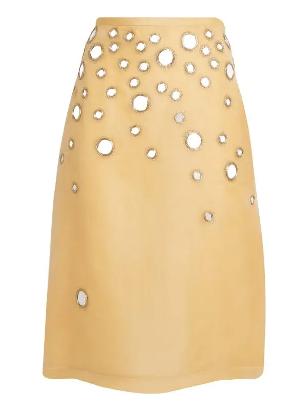 Tory Burch Silk Mirror-embellished Midi Skirt - Beige