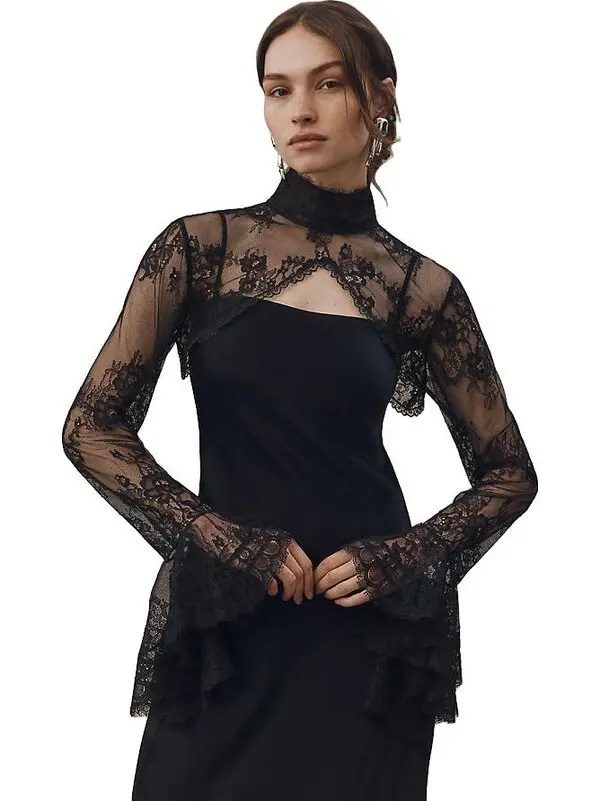 GEISHA DESIGNS Long-sleeve Lace Topper - Black