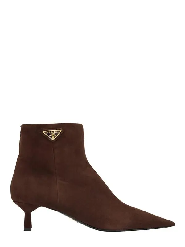 Prada 55mm Triangle Suede Booties - Dark Brown