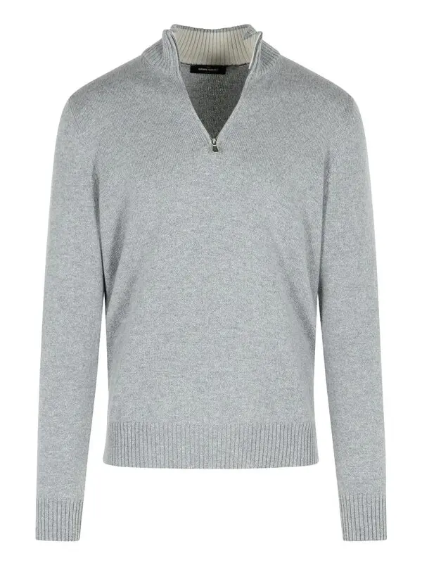 GRAN SASSO Cashmere Quarter Zip Sweater - Grey
