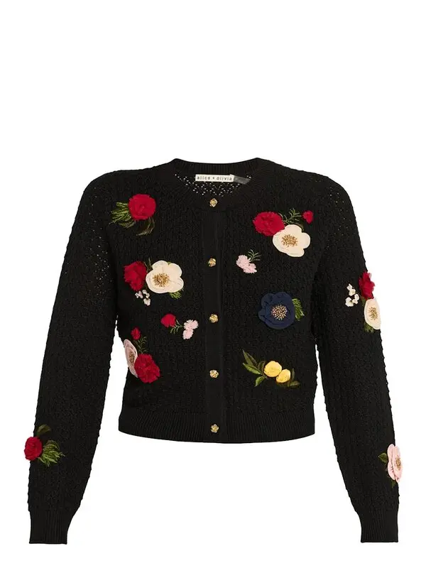 Alice + Olivia Floral Embroidered Cardigan - Blkmlti