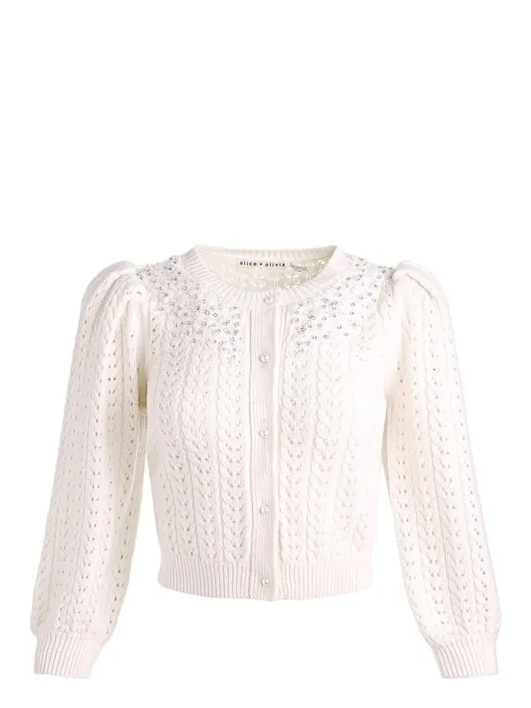 Alice + Olivia Doris Embellished Cardigan - Soft White