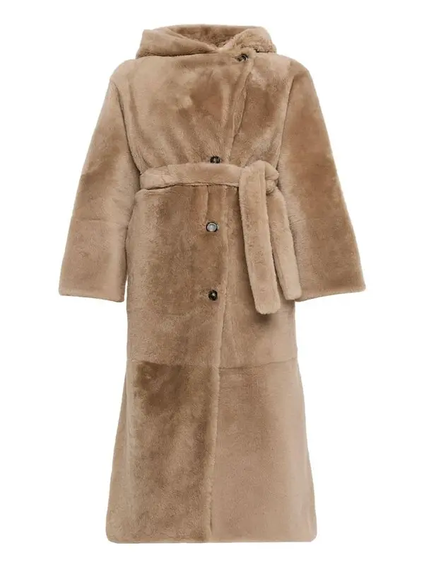 YVES SALOMON Long Hooded Shearling Coat - Sandbay