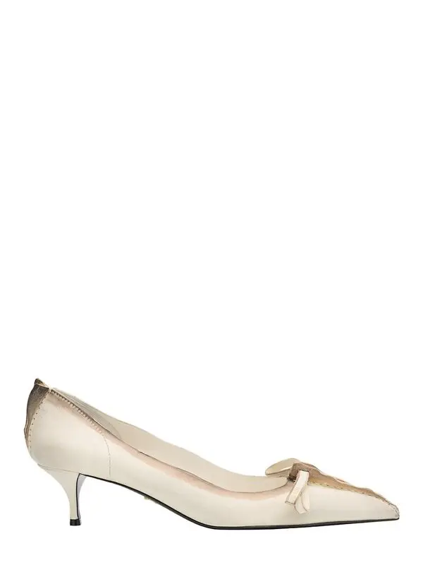 Prada Distressed Leather Pointed-toe Pumps - Bianco