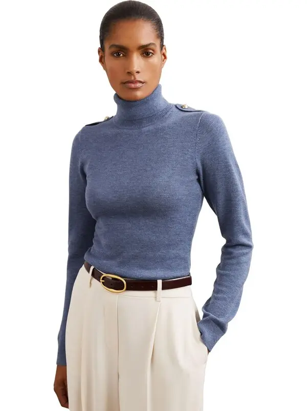 REISS Corrine Wool Roll-neck Jumper - Blue