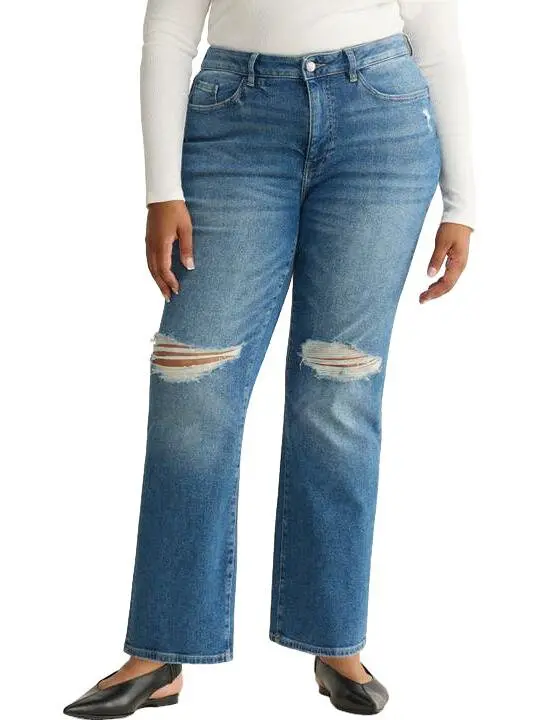 Warp + Weft High Waist Ripped Straight Leg Jeans - Dust It Off
