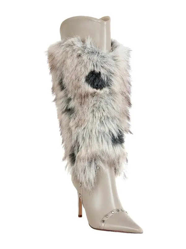 AZALEA WANG Alisette Faux Fur Knee High Boots - Grey
