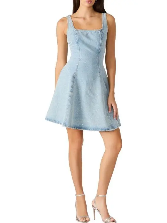 Steve Madden Ameela Denim Skater Mini Dress - Delft Blue