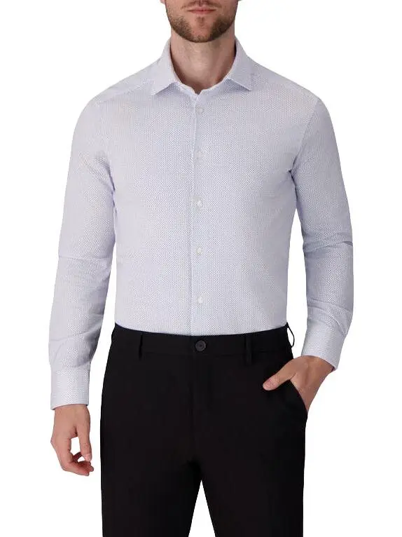VICTOR EMMANUEL Regular Fit Geometric Print Knit Cotton Dress Shirt - White