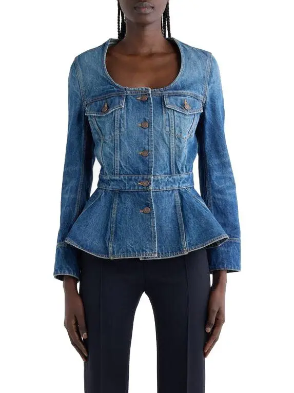 Chloé Denim Peplum Jacket - 4a1 Faded Indigo