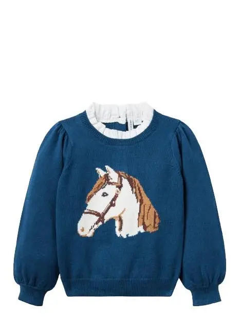 Janie And Jack Horse Intarsia Knit Sweater - Blue