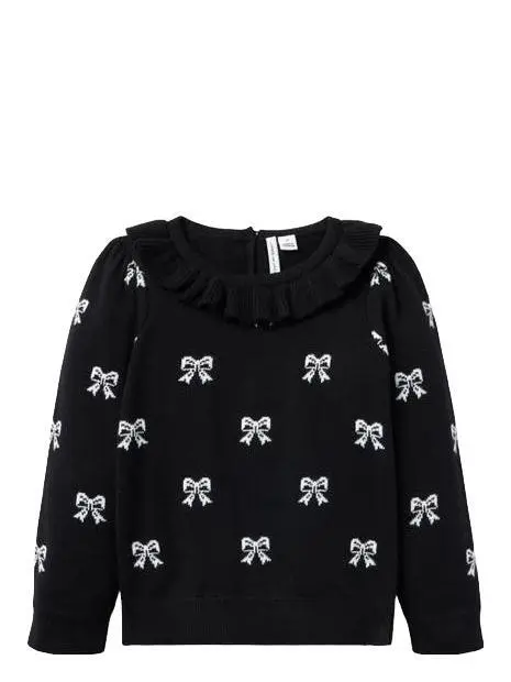 Janie And Jack Bow Puff Sleeve Sweater - Black