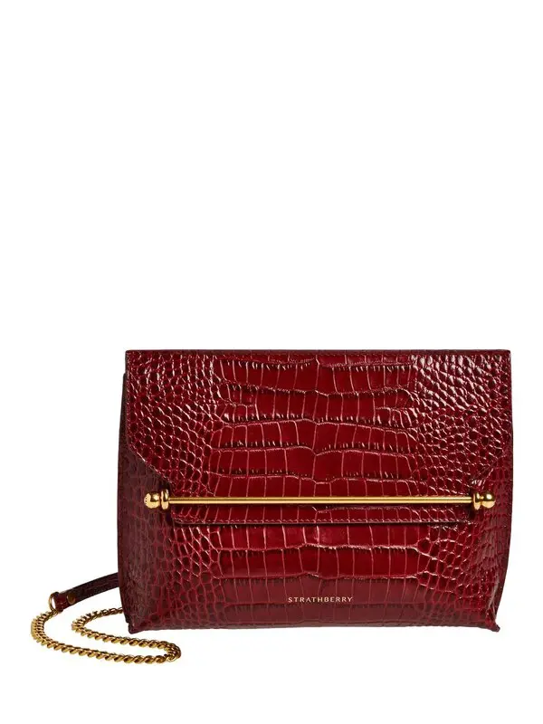 Strathberry Stylist Croc Embossed Leather Clutch - Oxblood