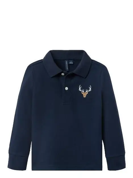 Janie And Jack Embroidered Deer Pique Polo - Blue