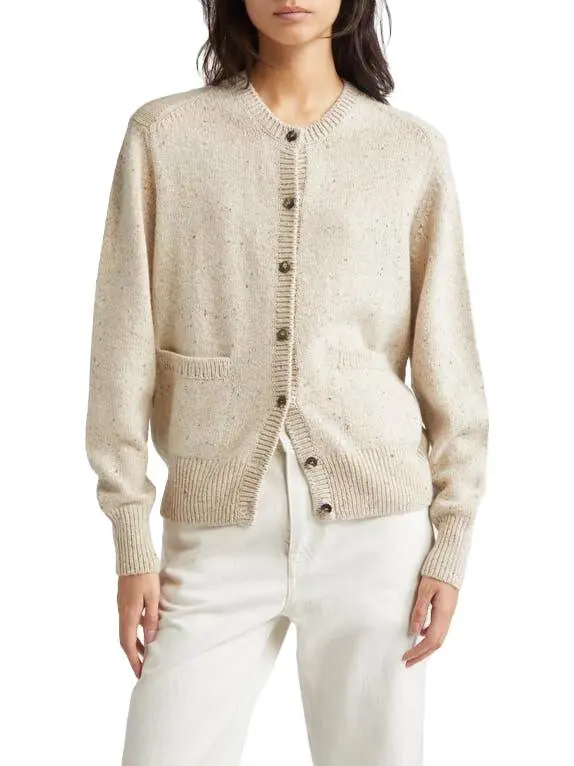 Johnstons Of Elgin Donegal Cashmere Crewneck Cardigan - Cream Dun Donegal