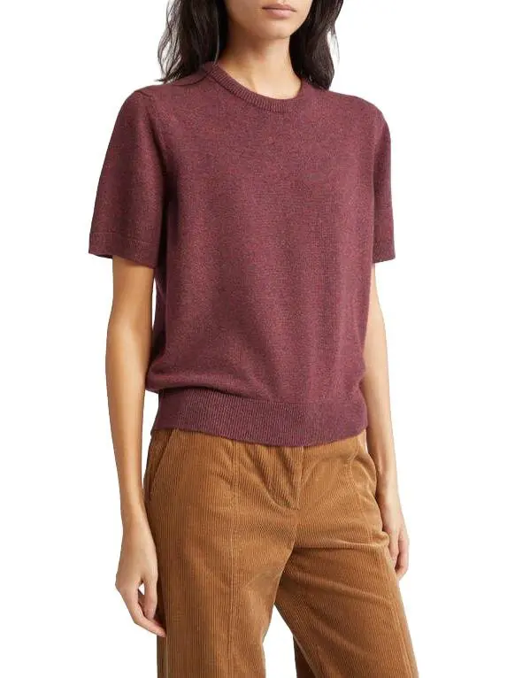 Johnstons Of Elgin Classic Cashmere Short Sleeve Sweater - Damson