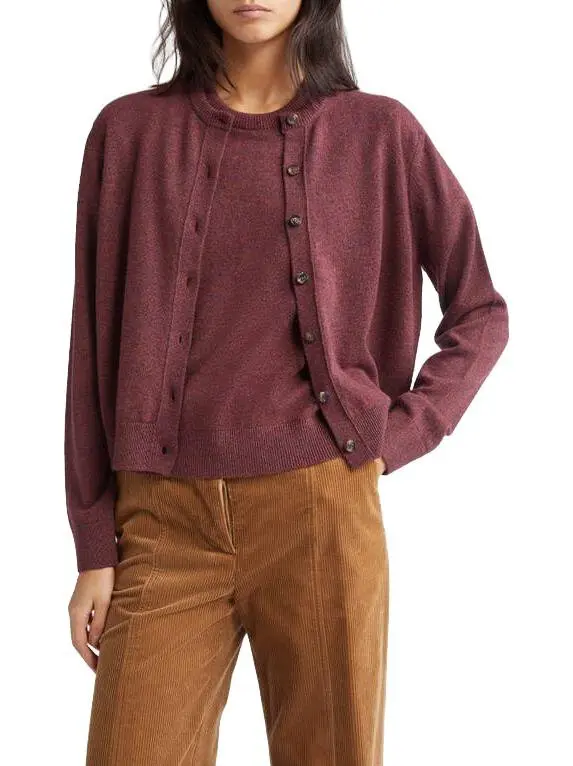 Johnstons Of Elgin Classic Cashmere Crewneck Cardigan - Damson