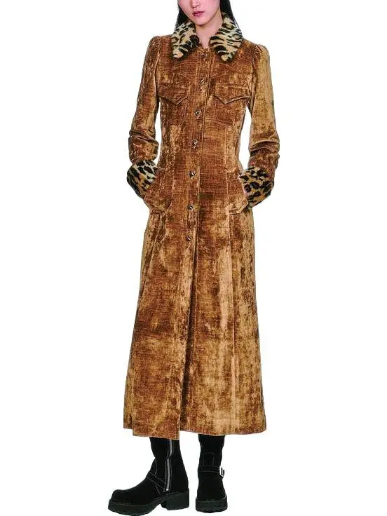 Anna Sui Velour Coat With Faux Fur Trim - Sand