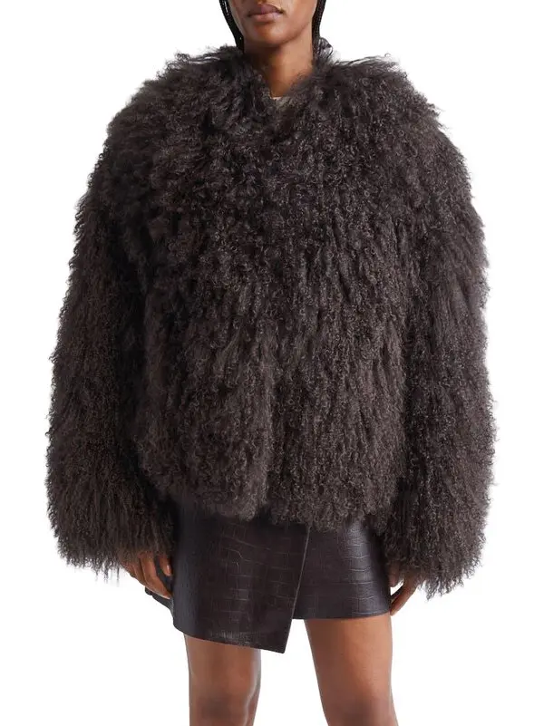 STAND STUDIO Curly Genuine Shearling Jacket - Dark Grey