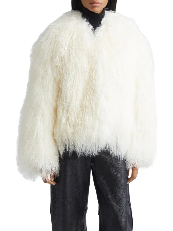 STAND STUDIO Curly Genuine Shearling Jacket - Off White