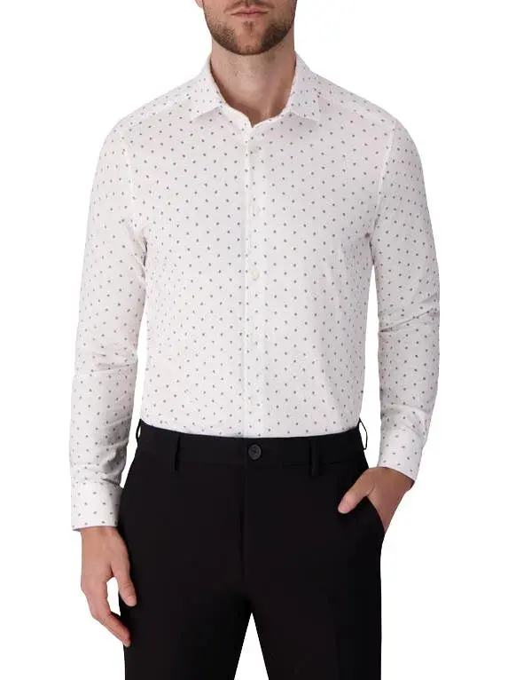 VICTOR EMMANUEL Regular Fit Geometric Print Knit Cotton Dress Shirt - White