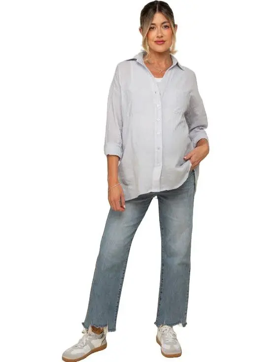 PINKBLUSH Fringe Hem Maternity Wide Leg Jeans - Light Blue