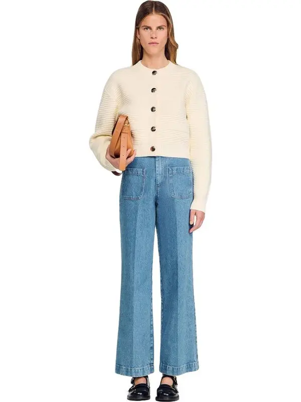 Sandro Textured Knit Cardigan - Ecru