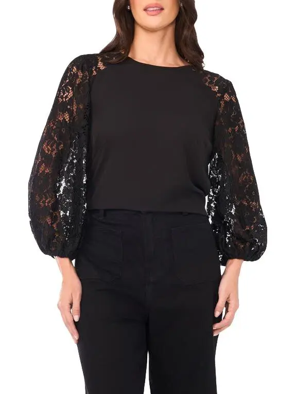 Vince Camuto Lace Sleeve Top - Rich Black