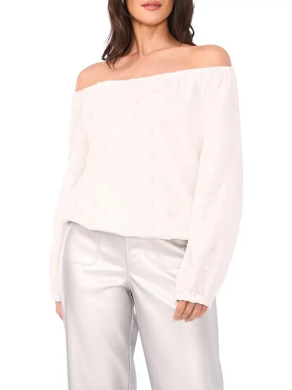 Vince Camuto Sequin Off-the-shoulder Shirt - New Ivory