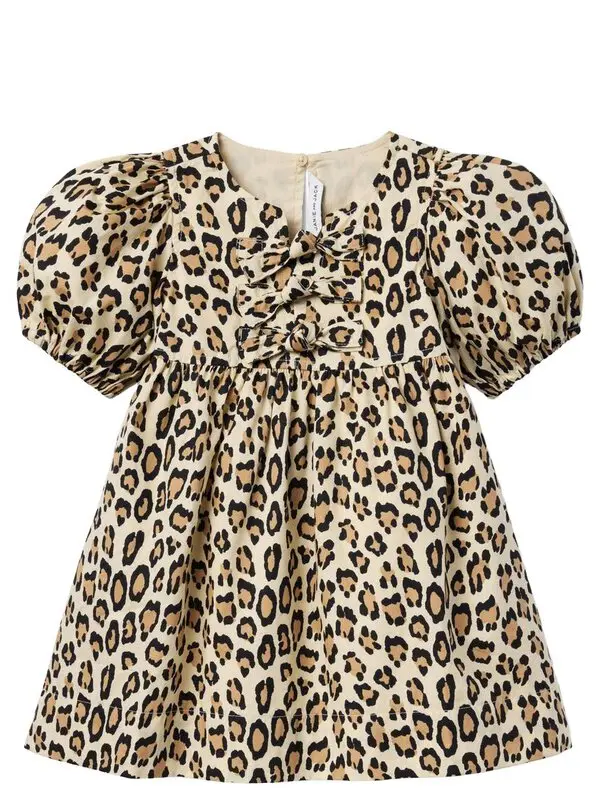 Janie And Jack Leopard Bow Dress - Beige