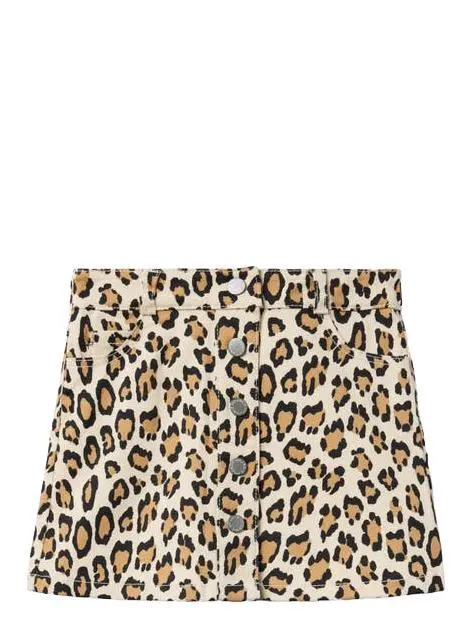 Janie And Jack Leopard Print Button-down Skirt - Beige