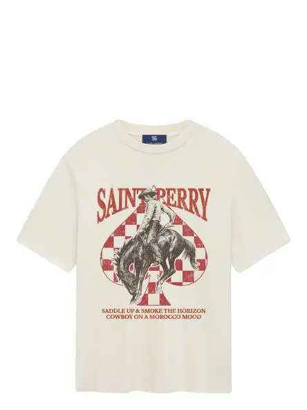 SAINT PERRY Horizon Rider Leather Card Case T-shirt - White