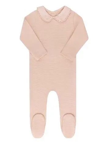 ELY'S & CO. Ribbed Embroidered Collar Footie - Pink