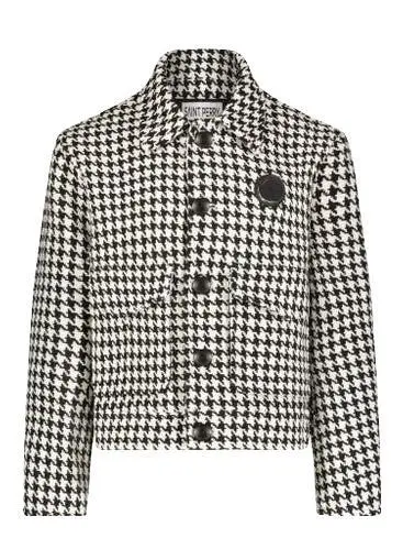 SAINT PERRY Houndstooth Boxy Fit Wool Jacket - Black And White
