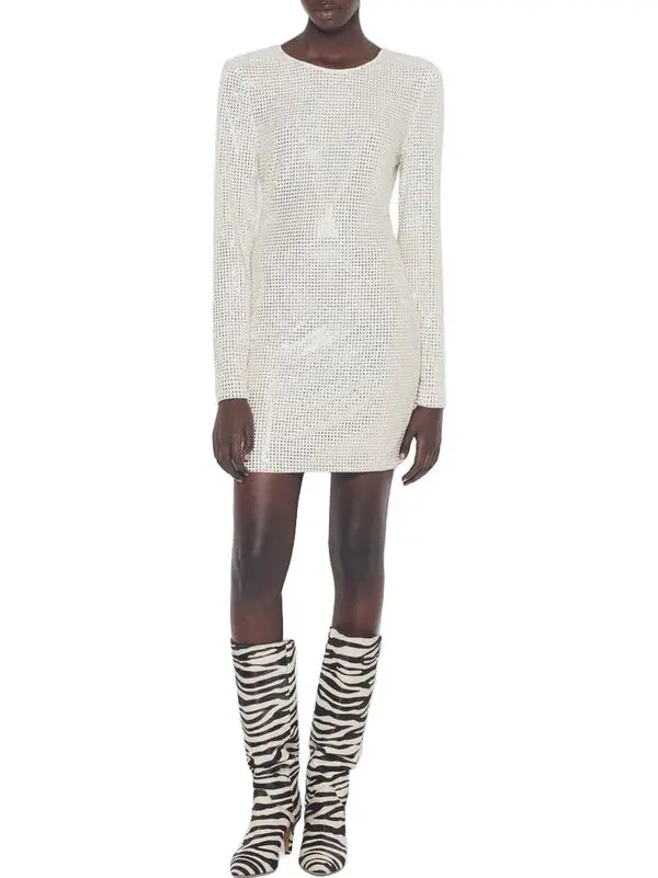 AS By DF Rhinestone-embellished Long Sleeve Dress - Winter White