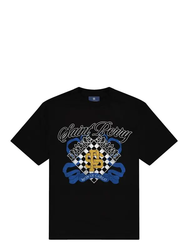 SAINT PERRY Monte Carlo Chess Crest Tees - Black