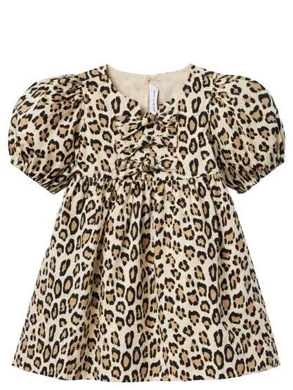 Janie And Jack Leopard Print Bow Dress - Beige
