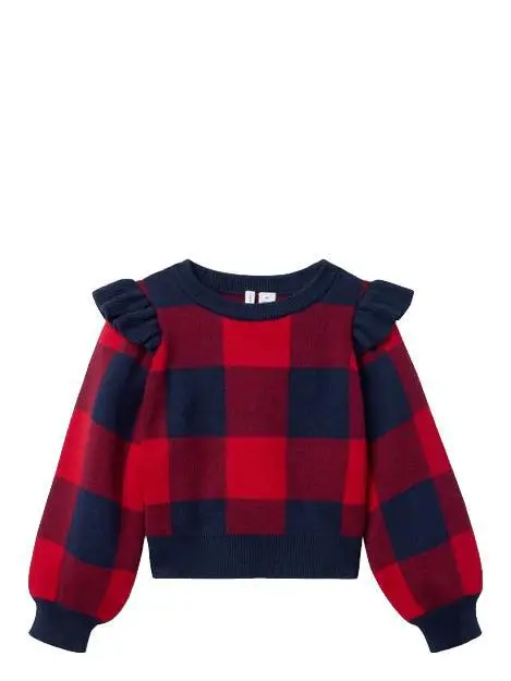 Janie And Jack Plaid Ruffle Shoulder Sweater - Red