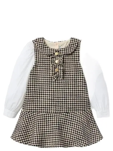 Janie And Jack Houndstooth Tweed Dropwaist Dress - Beige
