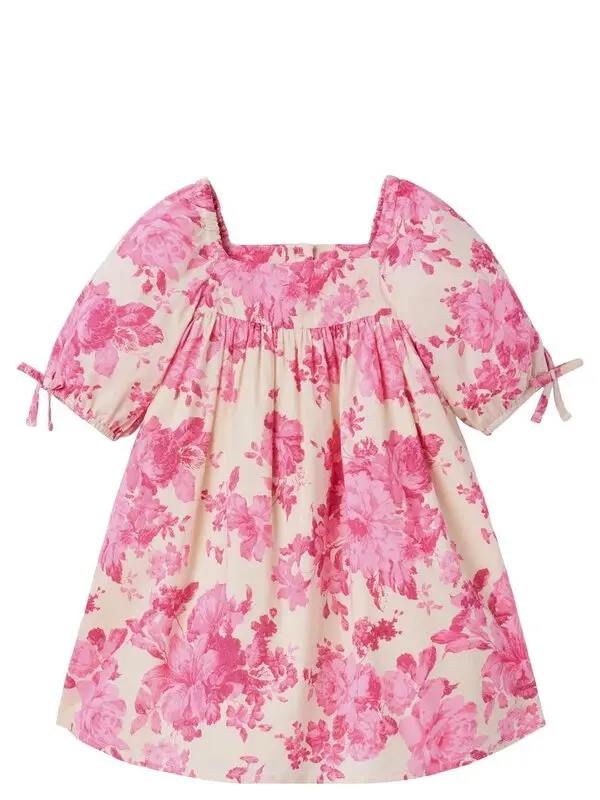 Janie And Jack Floral Puff Sleeve Dress - Pink