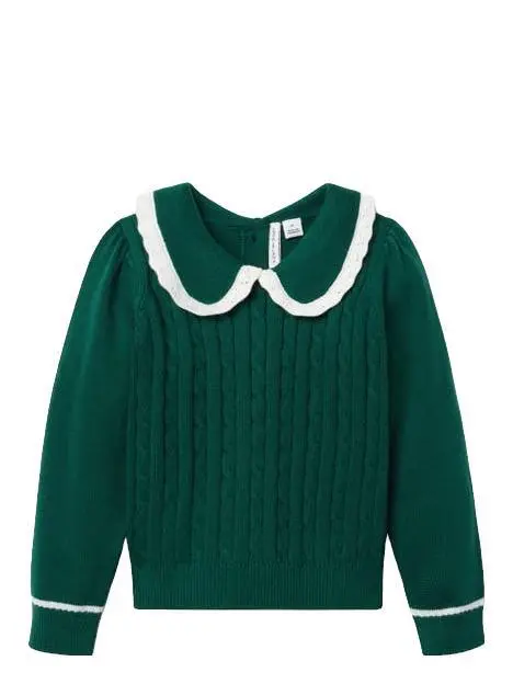Janie And Jack Cable Knit Collared Sweater - Green