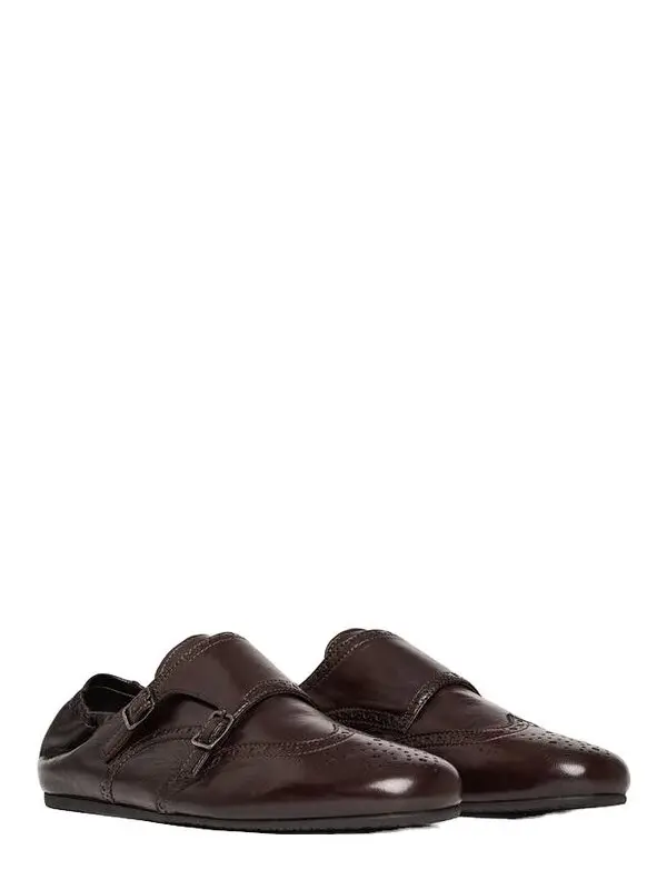 SCAROSSO Double Monk Strap Shoes - Dark Brown - Calf