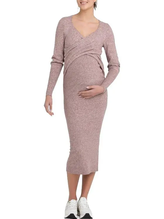 RIPE MATERNITY Heidi Long Sleeve Maternity/nursing Dress - Pink Marl