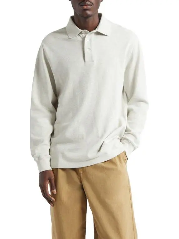 NOAH Long Sleeve Cotton Piqué Polo - Light Heather